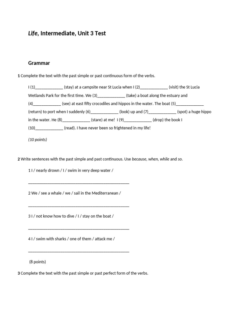 Life Intermediate Unit3 Test | PDF | Sea