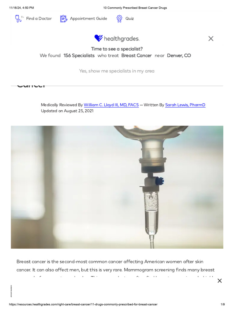 Common Breast Cancer Medications List | PDF | Cancer | Chemotherapy
