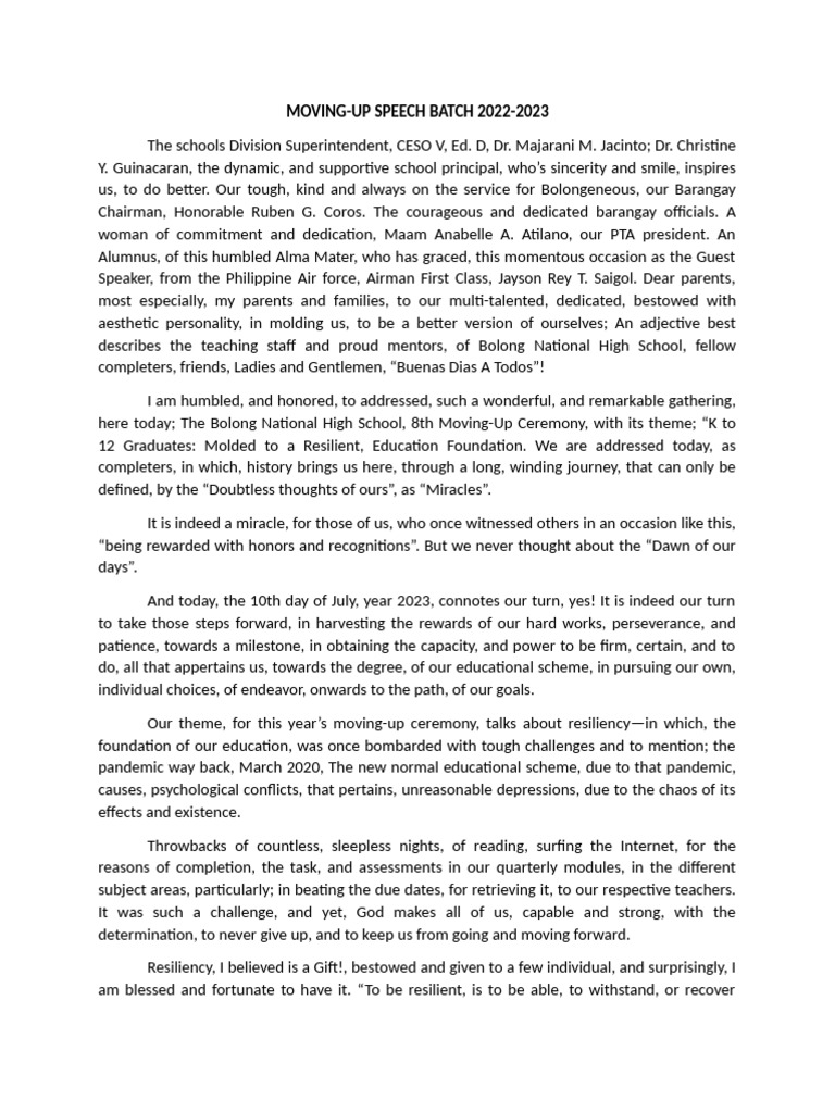 Moving-Up Speech for Graduates | PDF