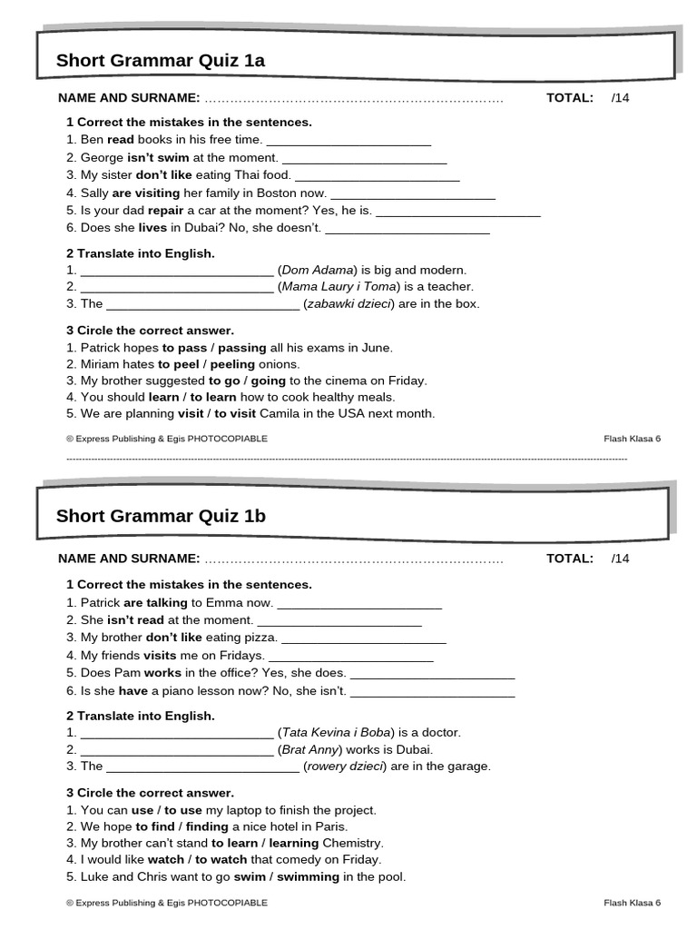 1 1 Flash6 Short Grammar Quiz Module1 | PDF