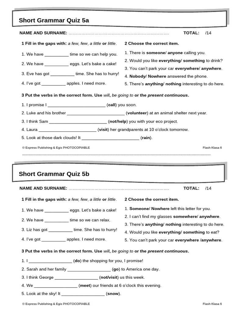 Short Grammar Quiz for Students | PDF | Grammar | Linguistics