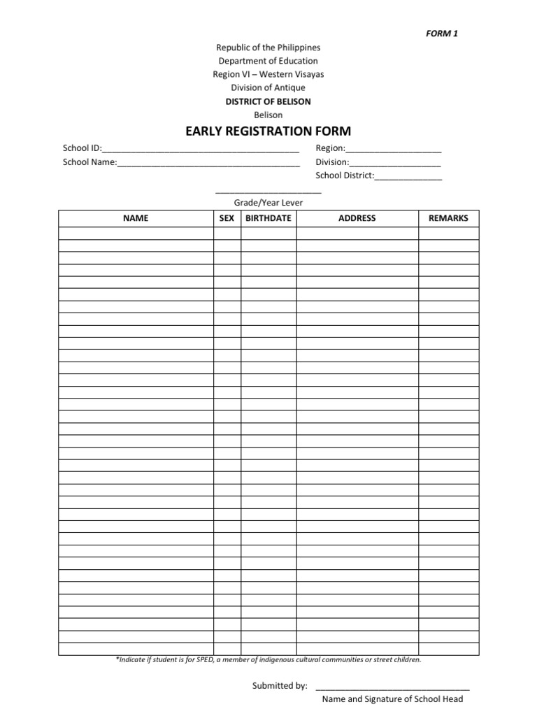 Early Registration Forms for Schools | PDF | Wellness