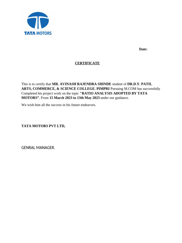 Tata Motors Letter | PDF