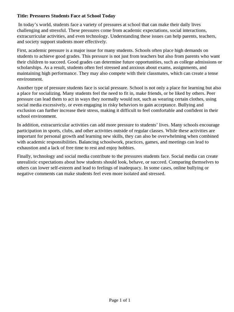 Title: Pressures Students Face at School Today | PDF