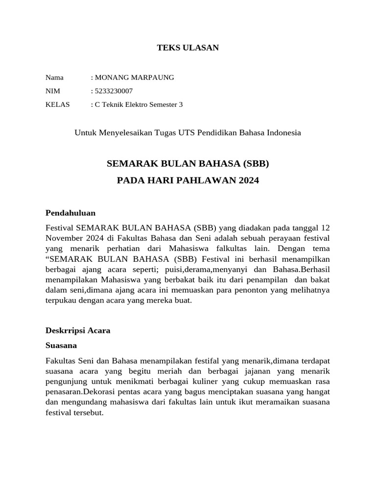TEKS ULASAN Tugas UTS P.B.Indo | PDF