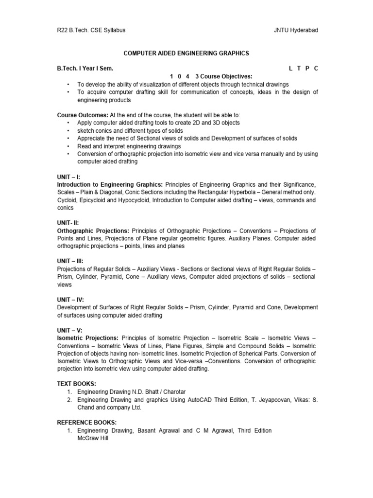 Syllabus Copy For R22 Regulation Jntuh | PDF | Computer Aided Design | Geometry
