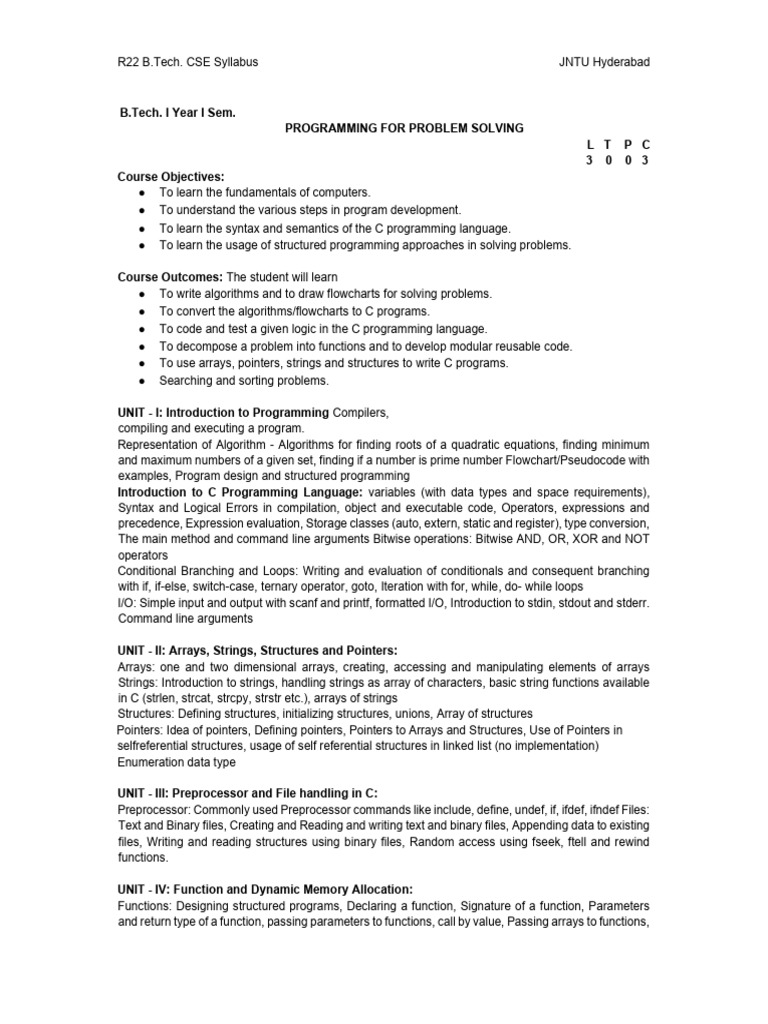 PPS R22 Syllabus | PDF | Pointer (Computer Programming) | String ... PPS R22 Syllabus | PDF | Pointer (Computer Programming) | String ...