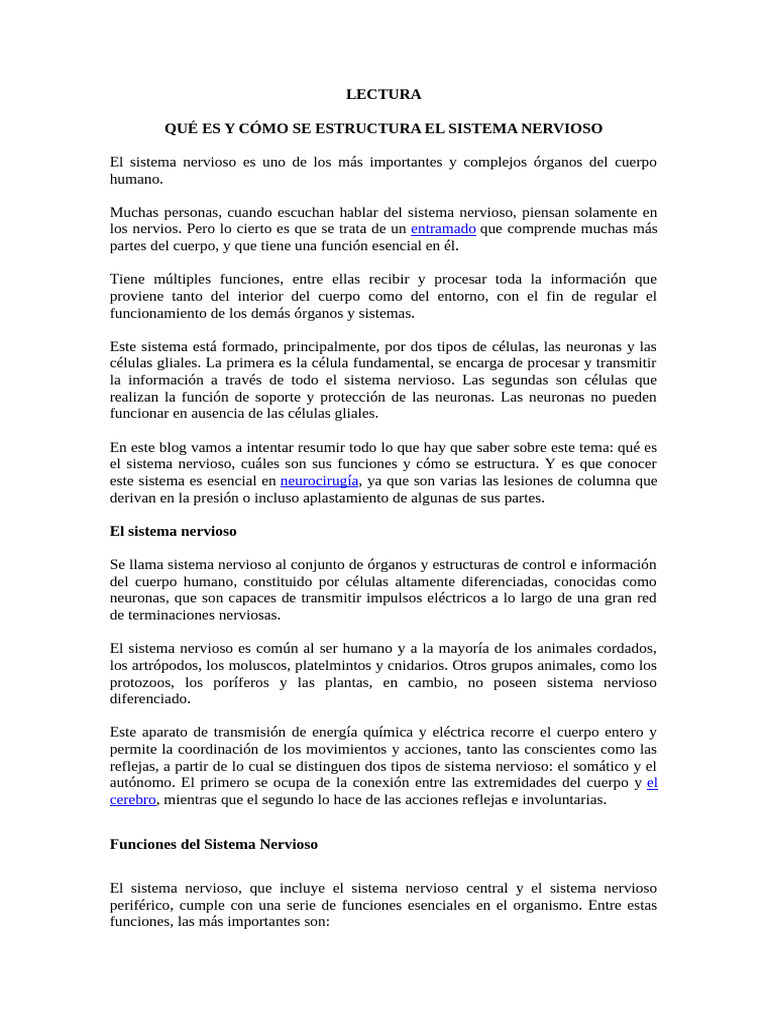 Semana 3 Lectura2 | PDF | Sistema nervioso | Neurona