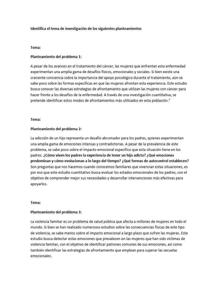 Ejercicio de Planteamiento | PDF | Las emociones | Sicología