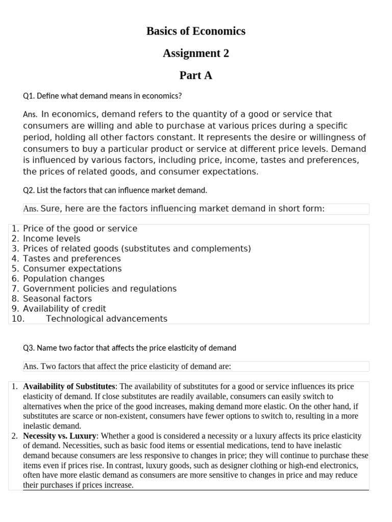 Basics of Economics Assignment 2 | PDF | Demand | Elasticity (Economics)