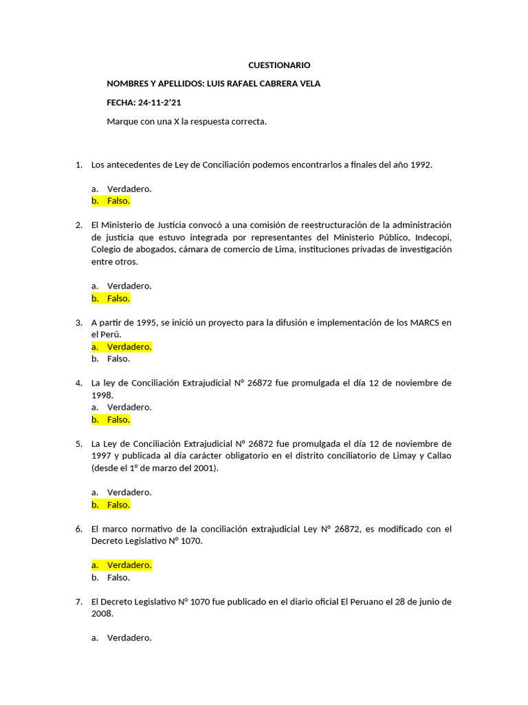 Cuestionario Marco Legal 1 - Luis Cabrera Mod 07 | PDF