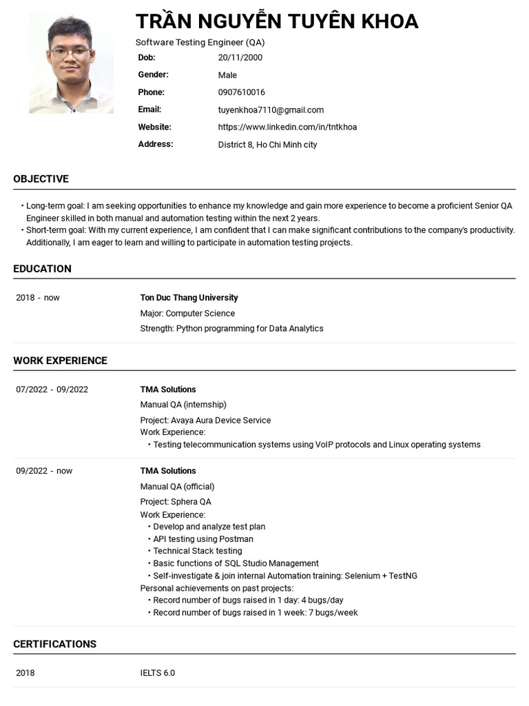 TRAN NGUYEN TUYEN KHOA Eng CV | PDF | Databases | Microsoft Sql Server