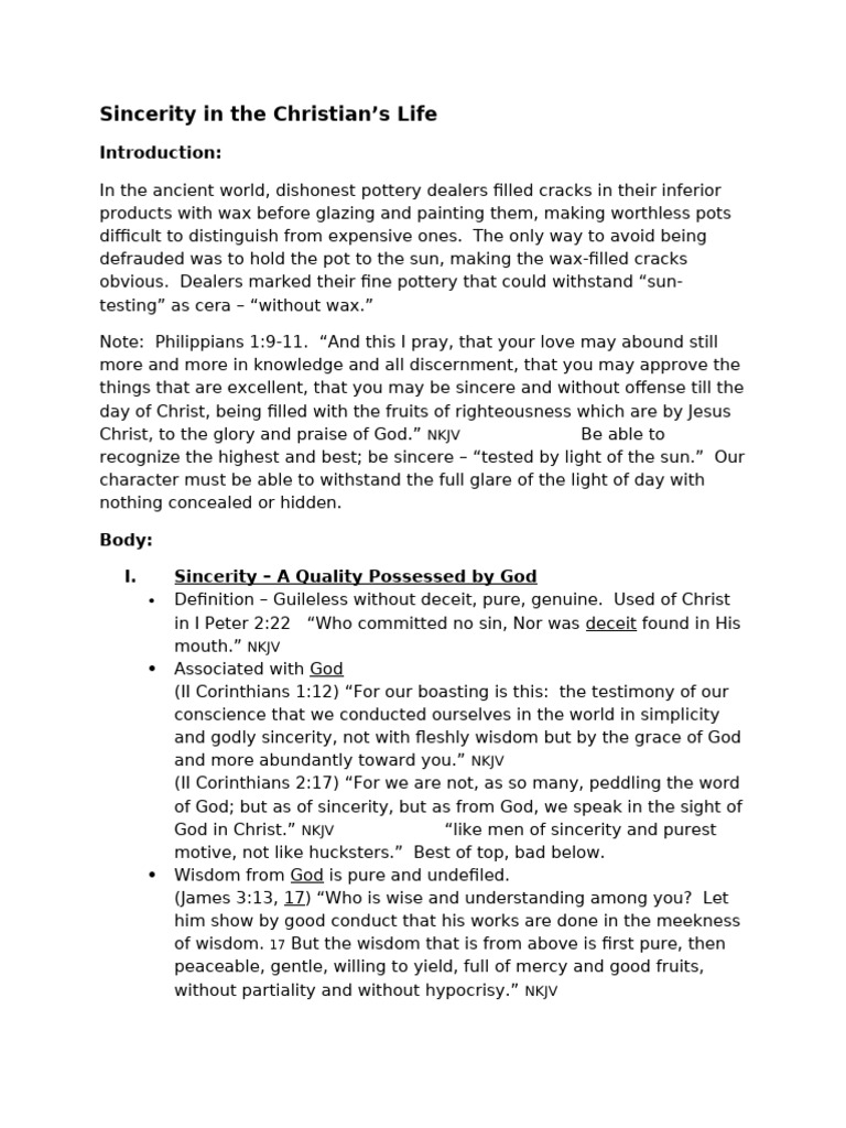 Sincerity in The Christian Life | PDF | Baptism | Sin