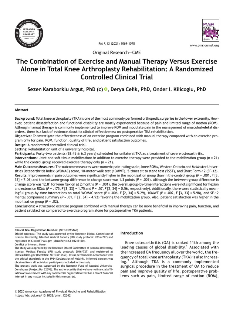 PM R - 2020 - Karaborklu Argut - The Combination of Exercise and Manual Therapy Versus Exercise ...