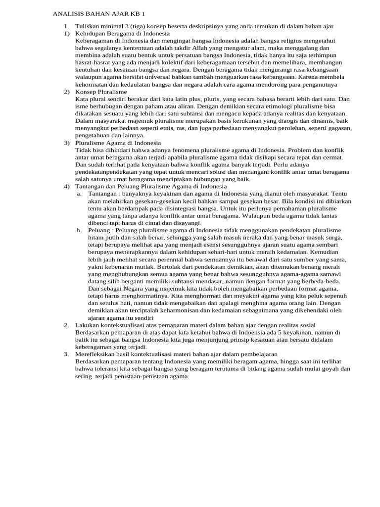 ANALISIS BAHAN AJAR KB 1-4 Moderasi Beragama | PDF