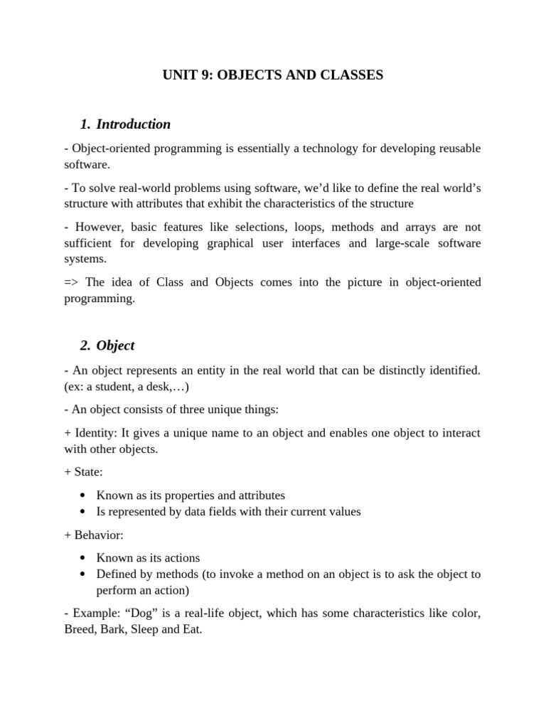 Unit 9 Objects And Classes Pdf Method Computer Programming Class Computer Programming