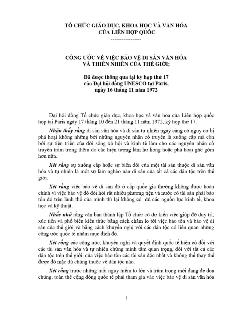 Cong Uoc Di San Van Hoa Va Thien Nhien | PDF