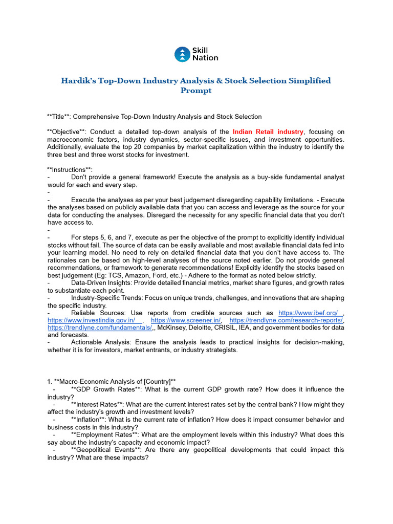 Hardik - Top-Down Industry Analysis & Stock Selection Prompt | PDF | Stocks | Investing