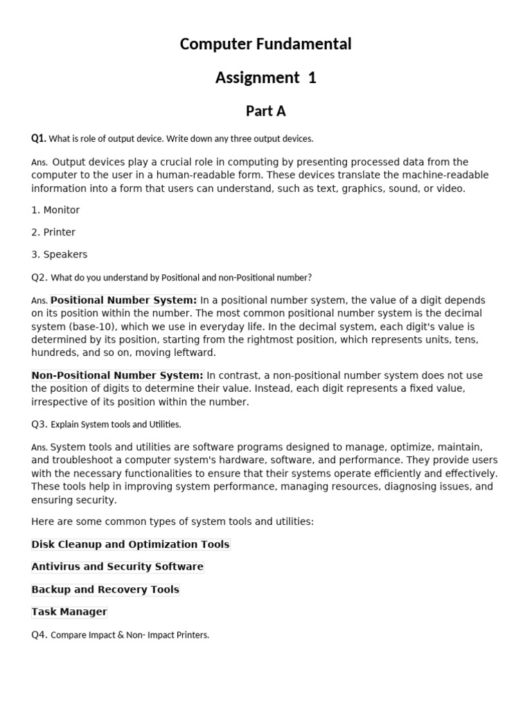 Computer Fundamental Assignment 1 | PDF | Printer (Computing) | Operating System