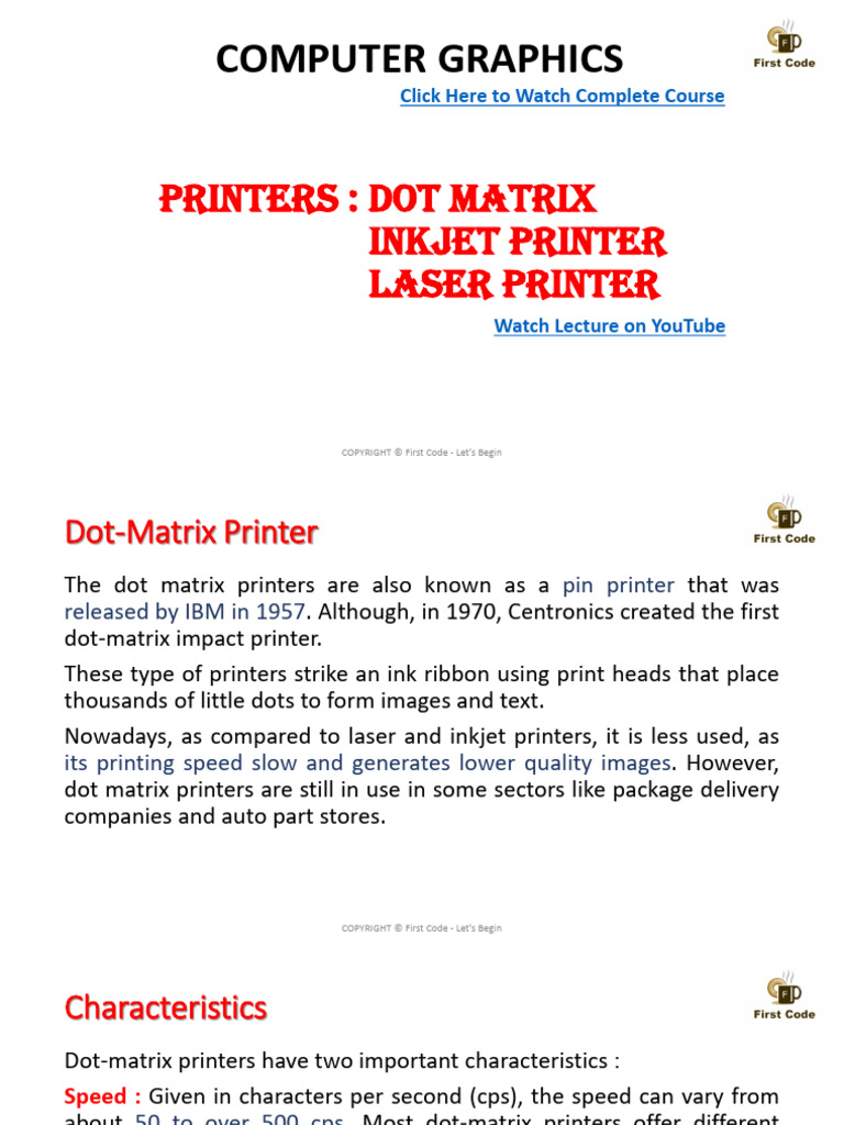 Lec-2.8 Printers - Dot Matrix, Inkjet and Laser Printer | PDF | Printer ...