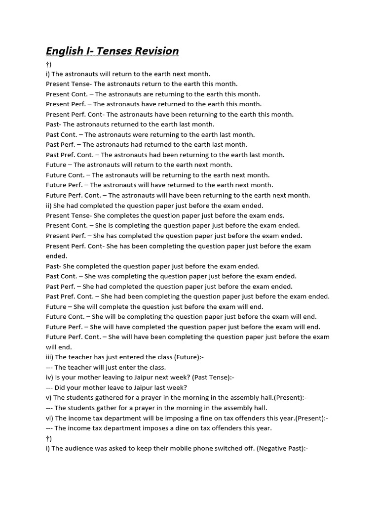 English I - Tenses Worksheet | PDF | Question | Grammar