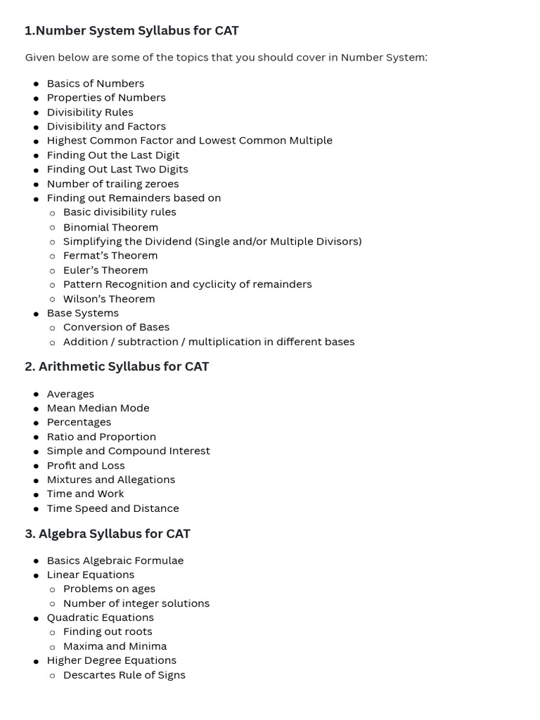 1.number System Syllabus For CAT | PDF | Factorization | Numbers