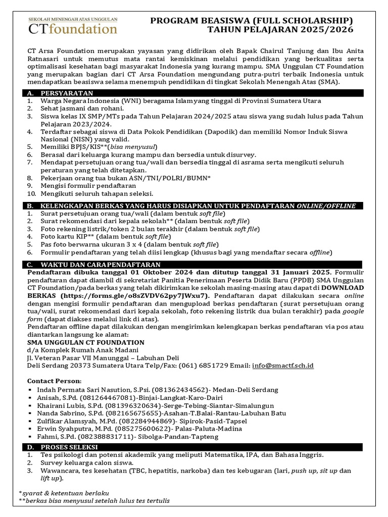 Persyaratan Dan Formulir PPDB SMAU CTF | PDF