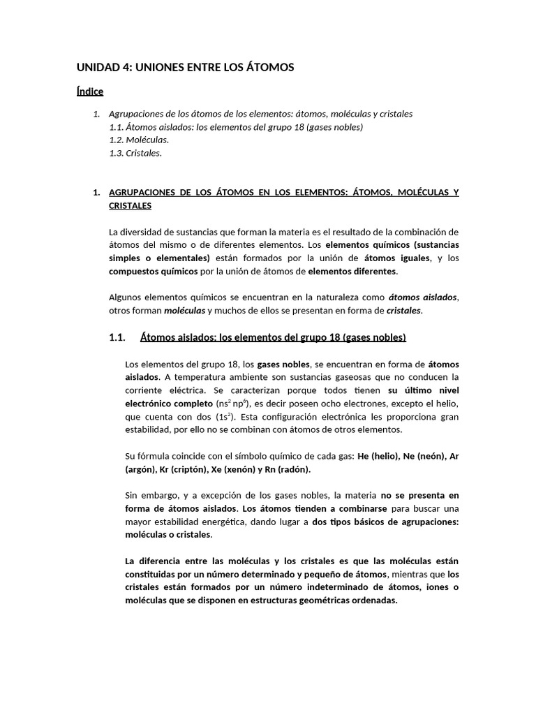 Uniones Atómicas: Átomos, Moléculas y Cristales | PDF | Moléculas ...