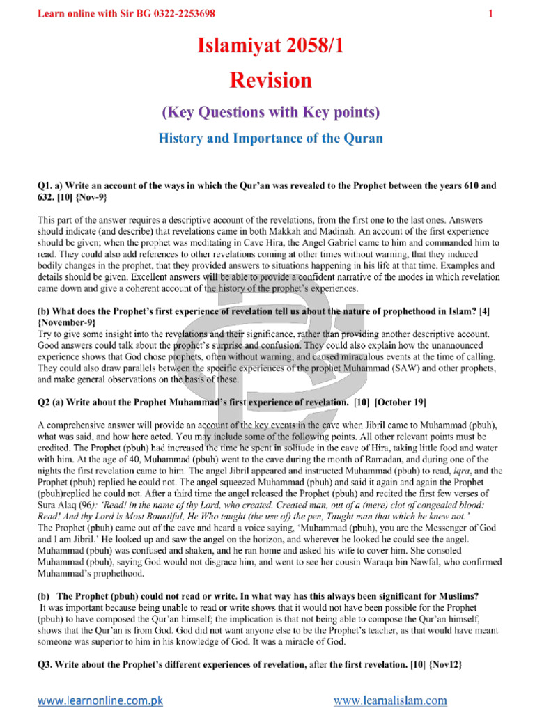 Key Questions Topical Islamiyat 2058 Pro 1 - 2 - Compressed | PDF