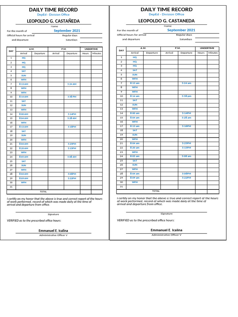 Sample-Dtr - August | PDF