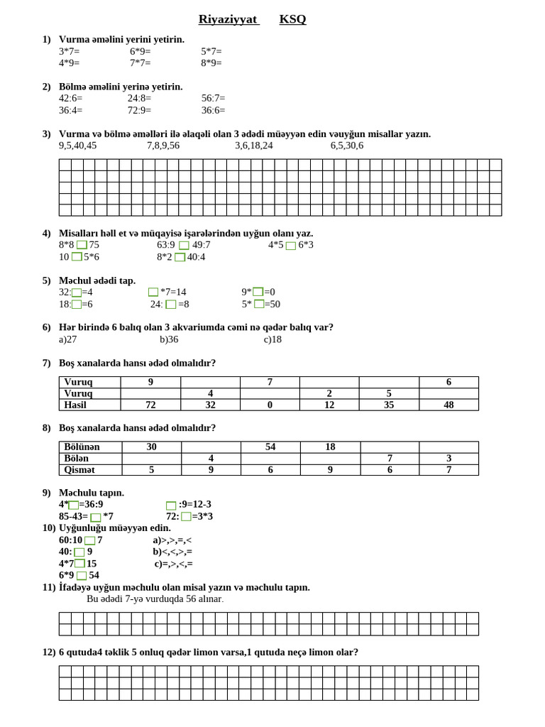 Riyaziyyat KSQ | PDF