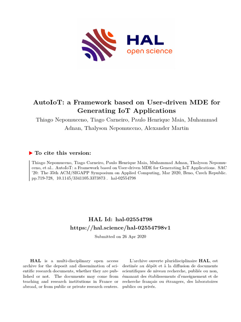 Autoiot A Framework Based On User Driven Mde For Generating Iot