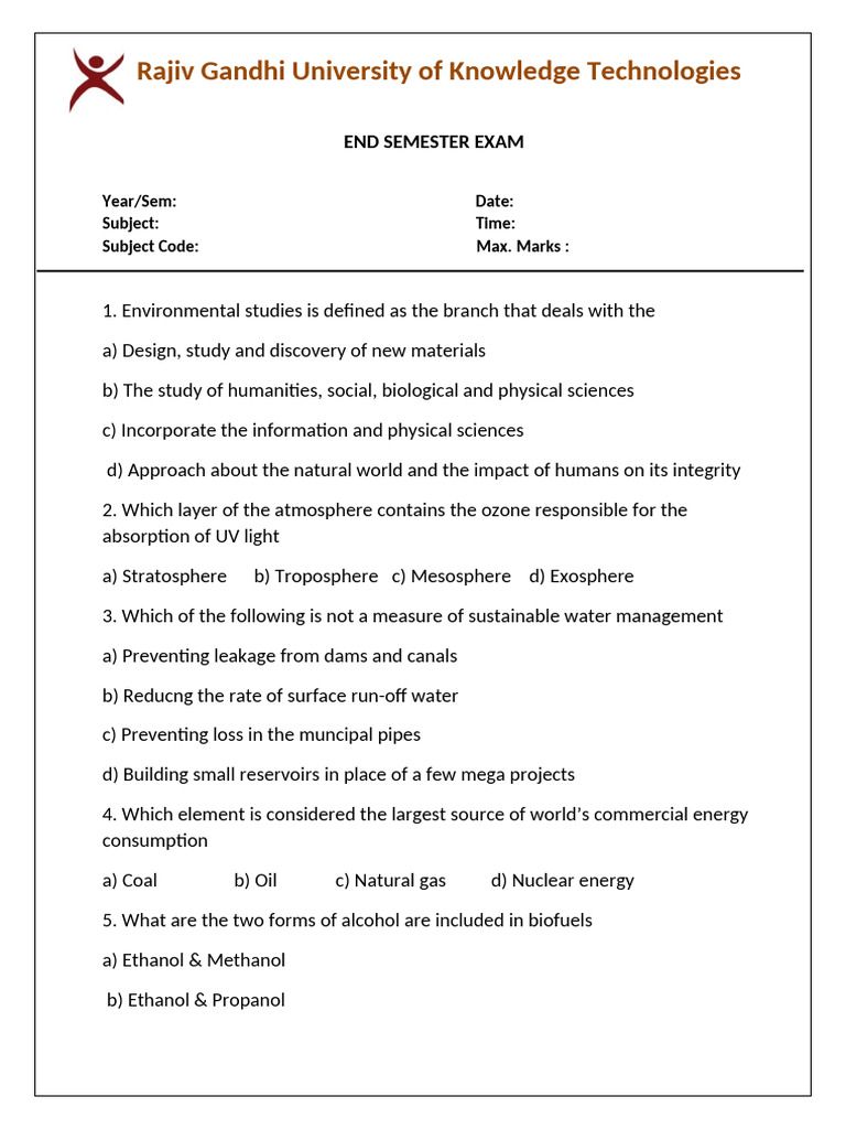 EVS Multiple Choice Questions | PDF | Ecosystem | Ecology