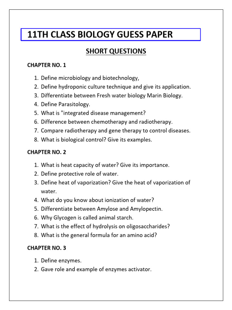 11TH Class Biology Guess Paper 2022 | PDF | Enzyme | Fungus