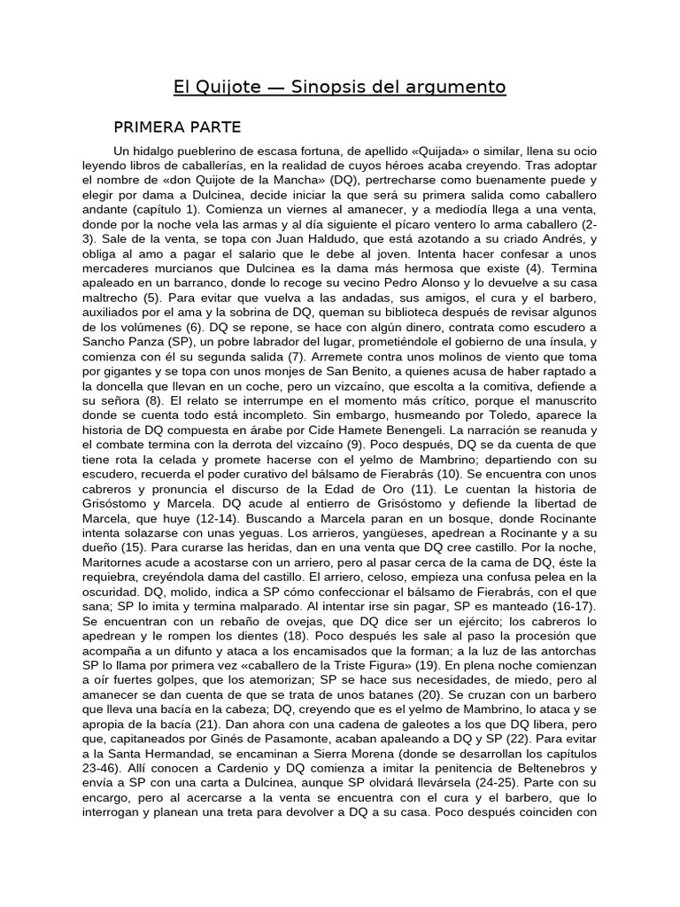 6 - 0 - El Quijote - Sinopsis - Argumento | PDF | Don Quijote | Novelas españolas