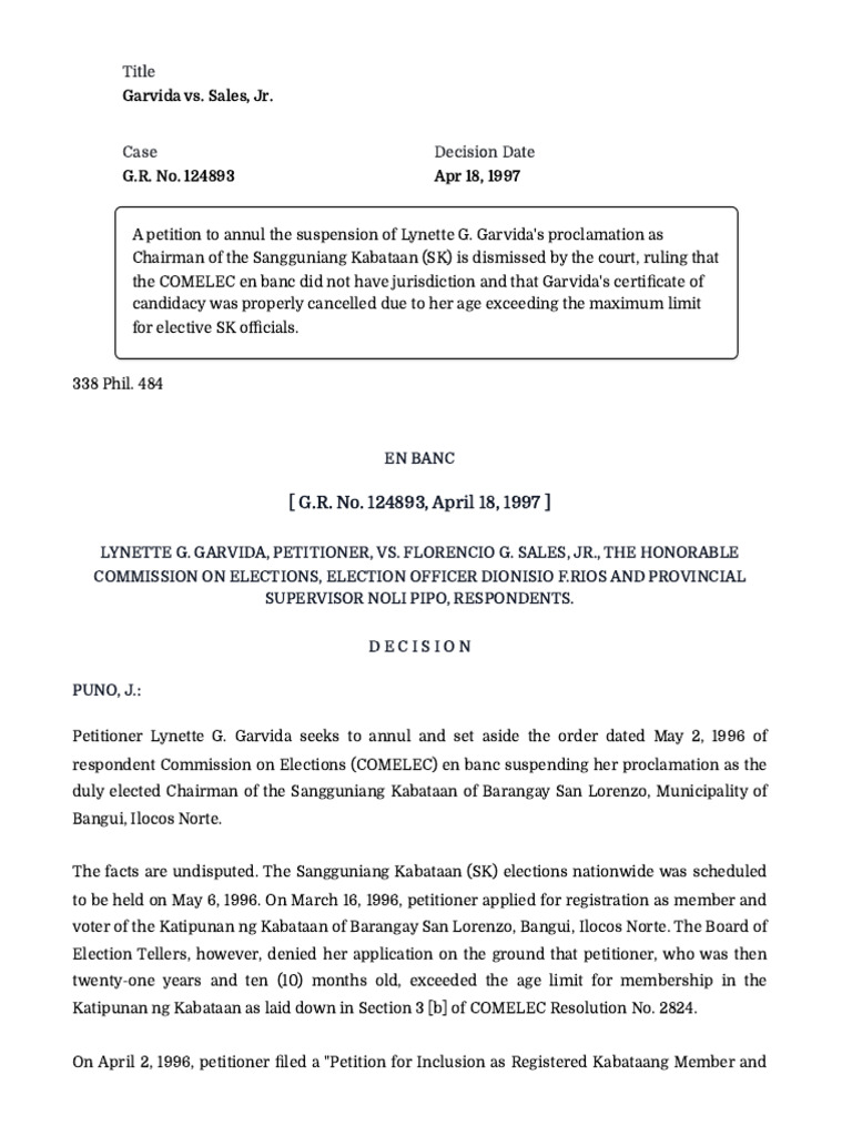 G.R. No. 124893 - Garvida vs. Sales, Jr. | PDF