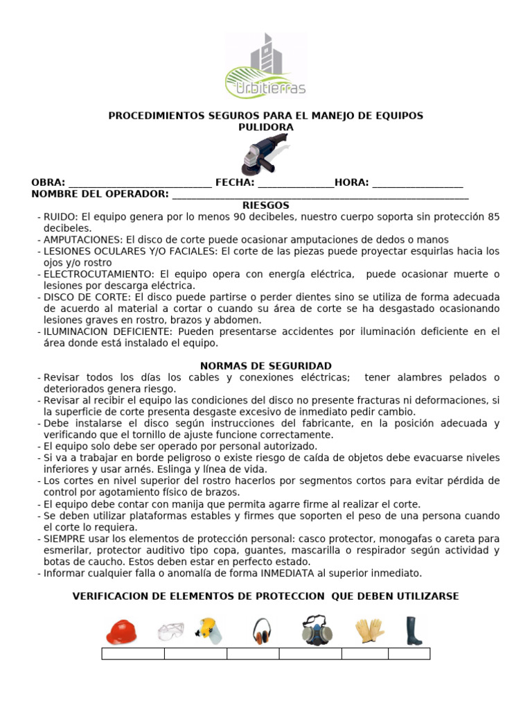 Procedimiento Seguro para Operacion de Pulidora | PDF