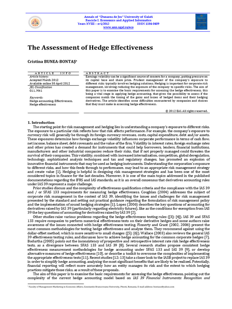 The Assessment of Hedge Effectiveness | PDF | Hedge (Finance) | Risk