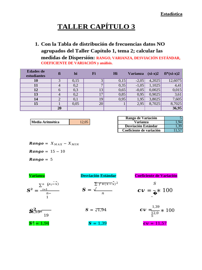 Taller Cap 3-Estadistica | PDF | Teoría estadística | Análisis de los datos