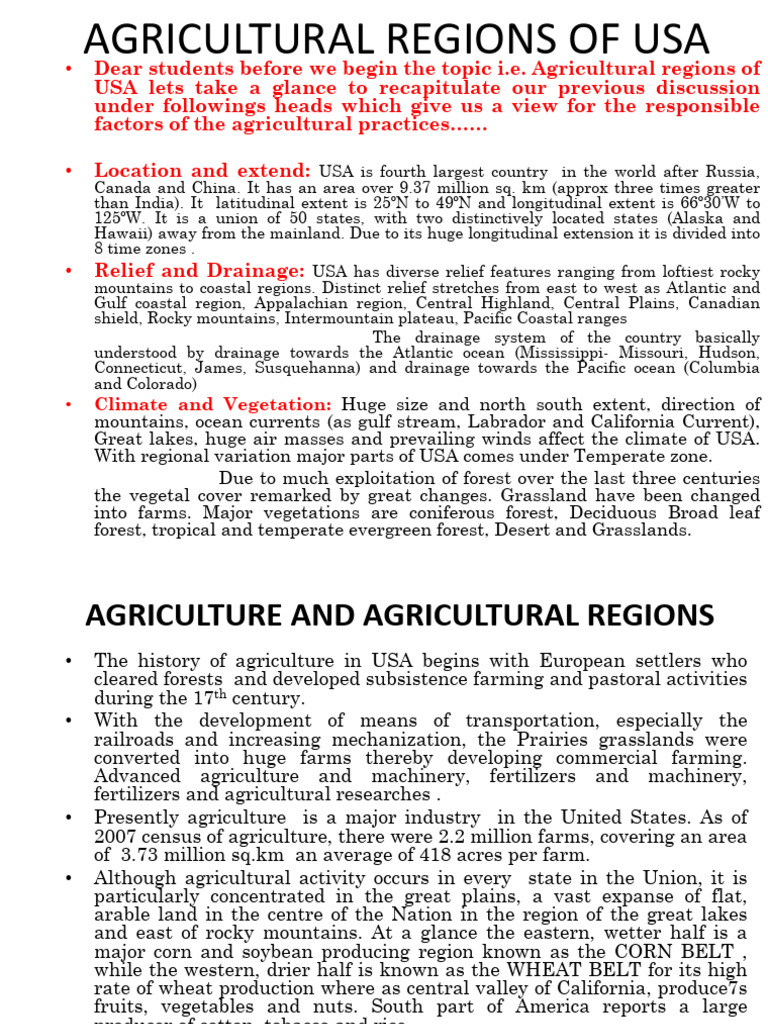 Overview of USA's Agricultural Regions | PDF | Agriculture | Wheat