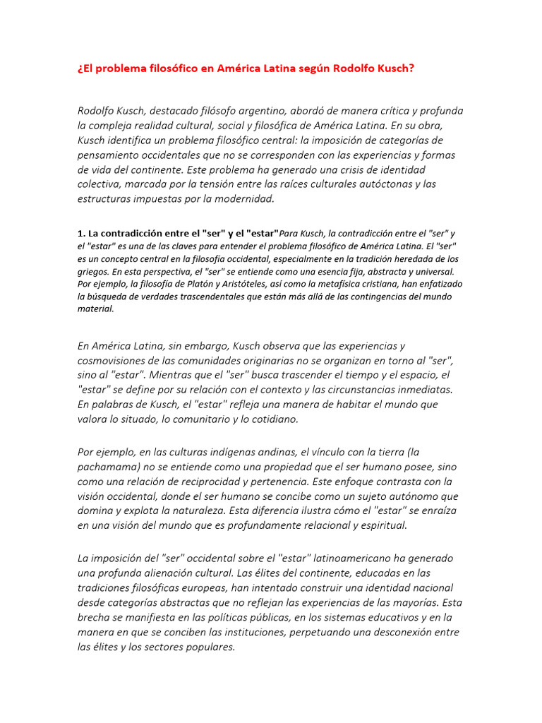 Filosofía de Kusch y la Identidad Latinoamericana | PDF | Pensamiento ...