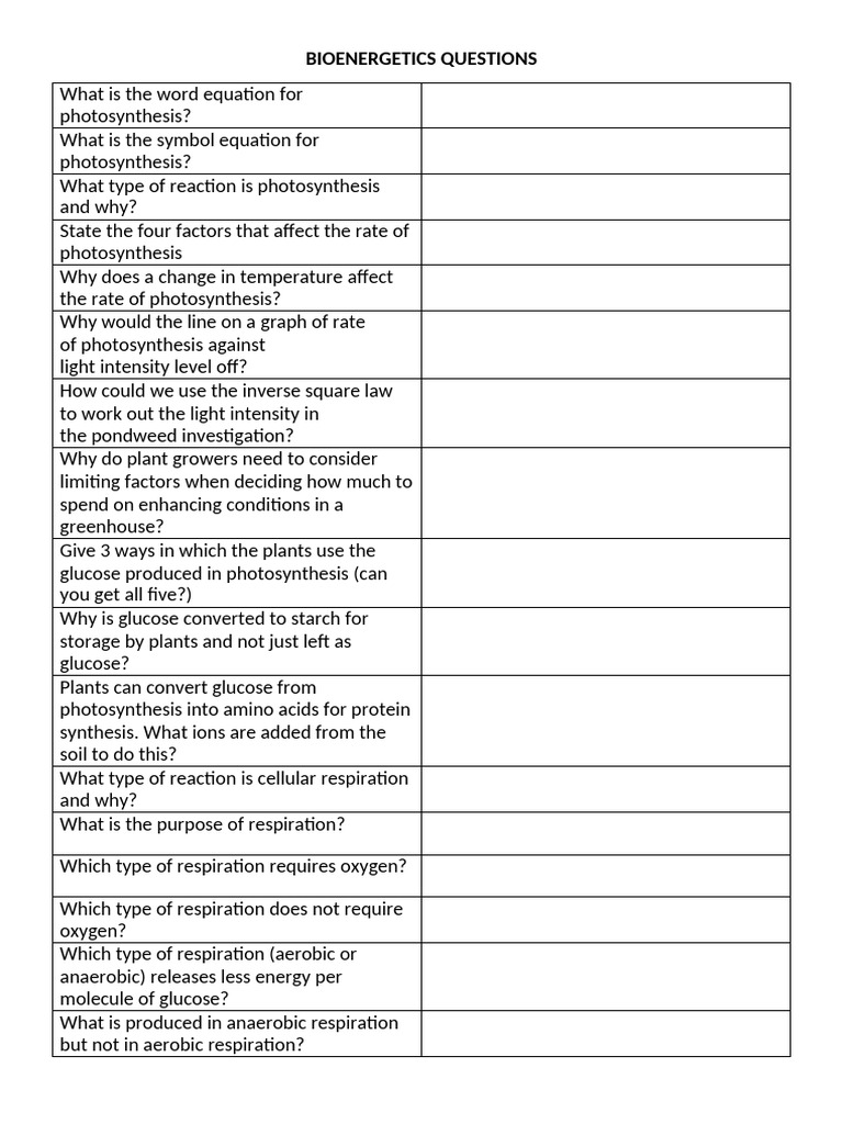 Bioenergetics RP Questions | PDF