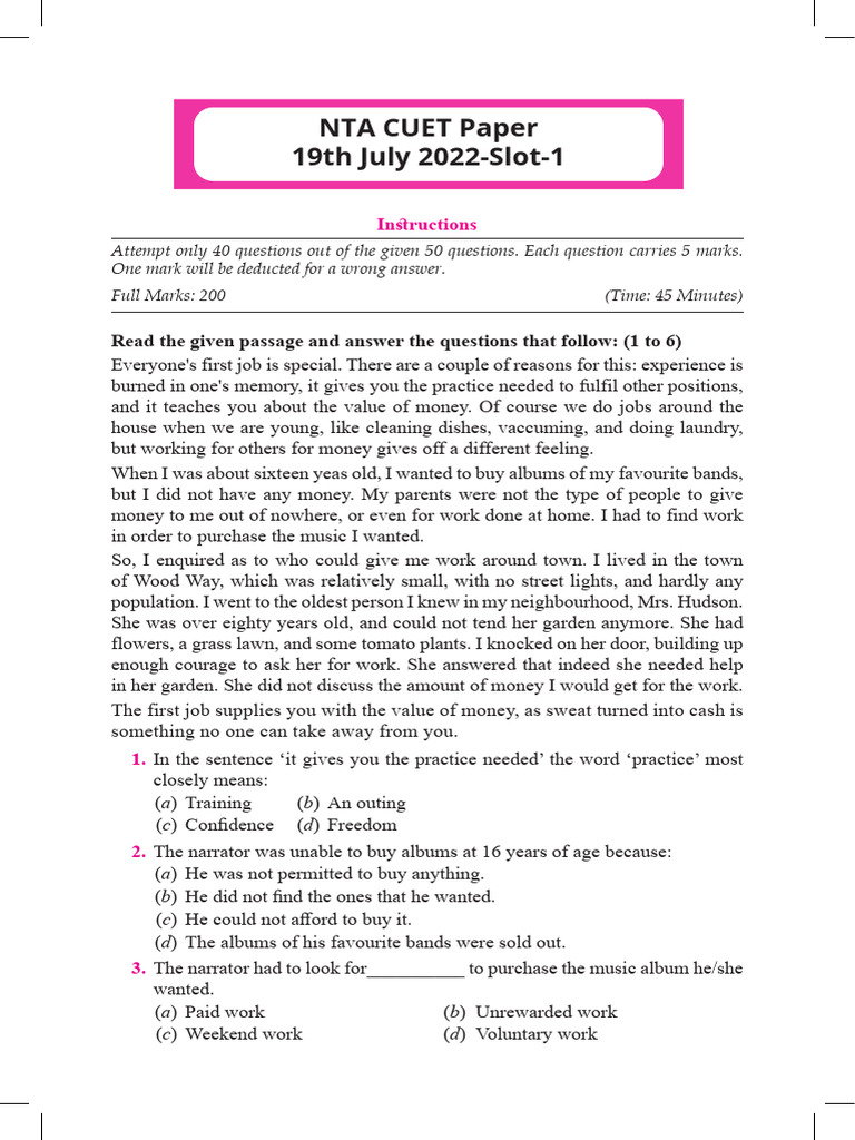 CUET English Previous Year Questions | PDF | Polyvinyl Chloride ...