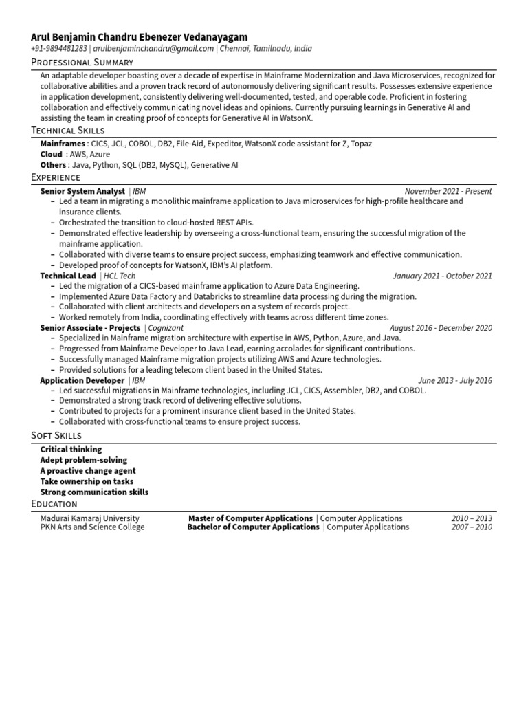 Arul_Benjamin_CV (3) | PDF | Ibm Db2 | Computing