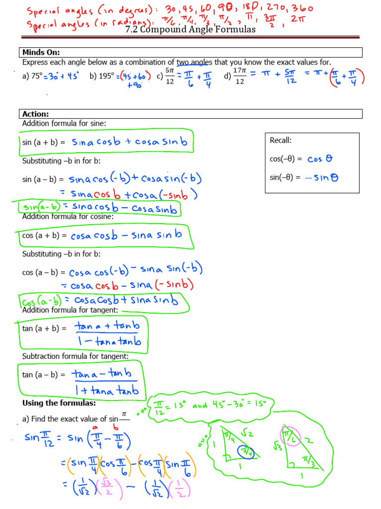 7.2 Compound Angle Formulas Completed Note | PDF
