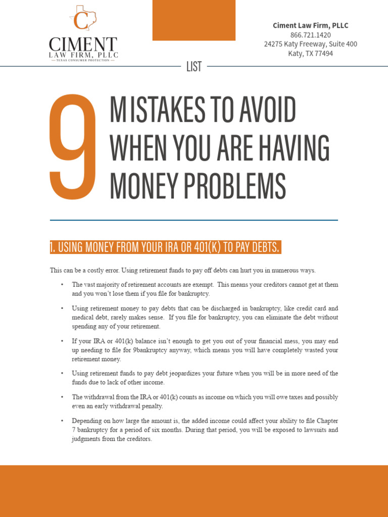 9 Mistakes To Avoid When You Are Having Money Problems | PDF ...