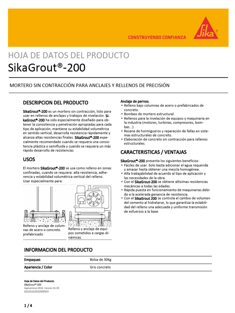 SikaGrout®-200: Mortero Sin Contracción | PDF | Hormigón