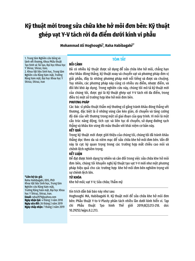 Bản Dịch Novel Technique to Repair Unilateral Cleft Lip: Separated Multiple Y-to-V-Plasty under ...