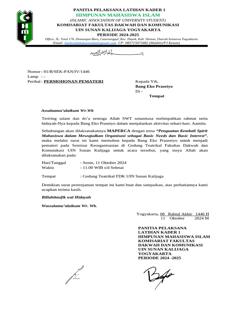 Surat Permohonan Pemateri Alpha v01 | PDF