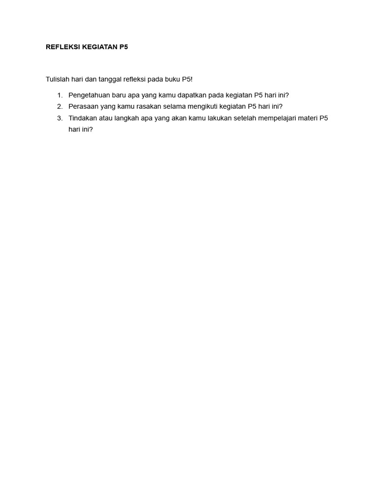 Refleksi Kegiatan P5 | PDF